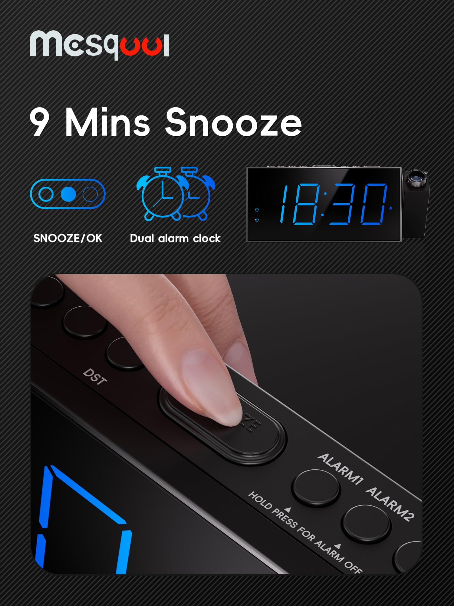 Digital Projection Alarm Clock for Bedroom, Large LED Alarm Clock with Projection on Ceiling Wall, 350°Projector,Dimmer,USB Charger, Battery Backup Loud Dual Alarm Clock for Heavy Sleeper Kids Elderly