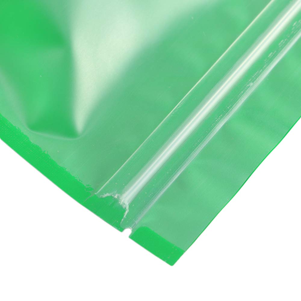 QQ Studio Pack of 100 Translucent Front Matte Green Poly Plastic Zip Seal Bags (0.8oz (3" x 5"), Green Stand-Up Pouch | 300 Bags)