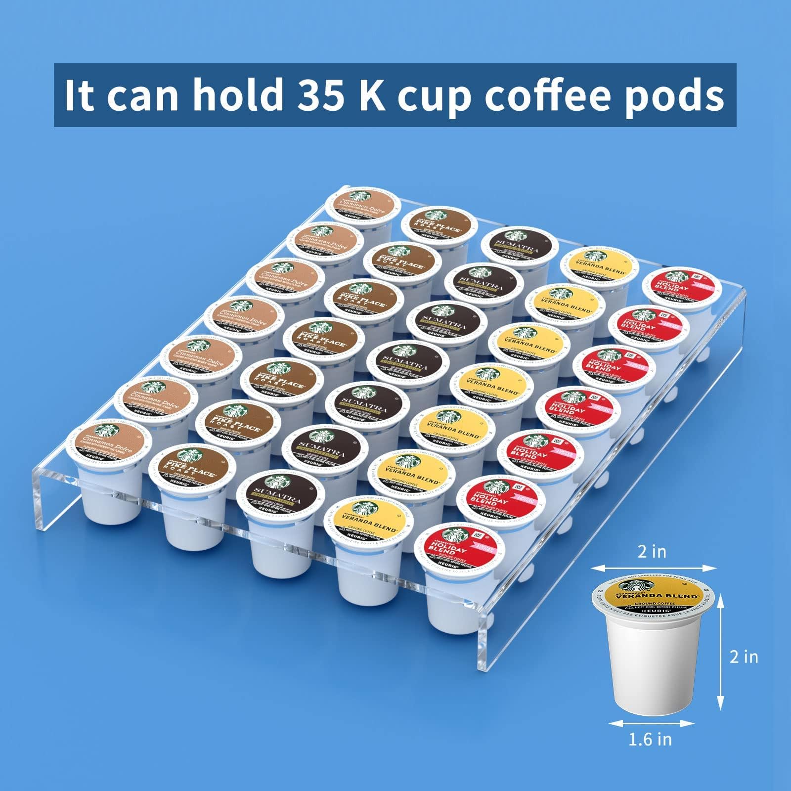AITEE Acrylic K Cup Drawer Organizer, Clear K Cup Organizer Tray for Drawer or Countertop Storage,Hold 35 Coffee Capsules,K Cup Coffee Pod Holder for Office and Kitchen K Cup Storage (11.6x15.3Inches)