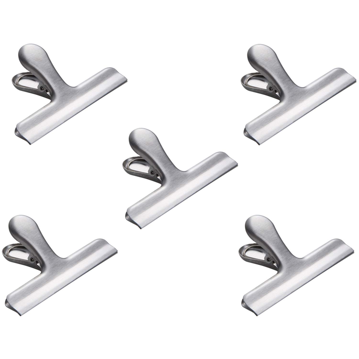 Ruiling 5pcs 3 inch Wide Opening Heavy Duty Stainless Steel Chip Bag Clips for Air Tight Seal Grip on Coffee & Food Bags, Kitchen Home Office