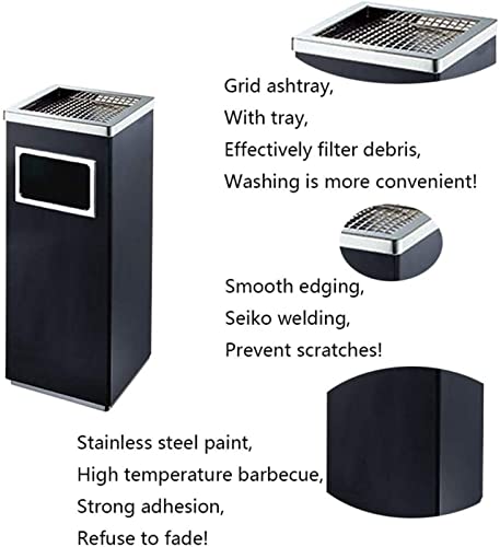 Trash Bin Trash Can Wastebasket Trash Can Outdoor Square Large Garbage Bin Stainless Steel Waste Bin with Ashtray Hotel Lobby Garbage Can Waste Bin (Color : OneColor)