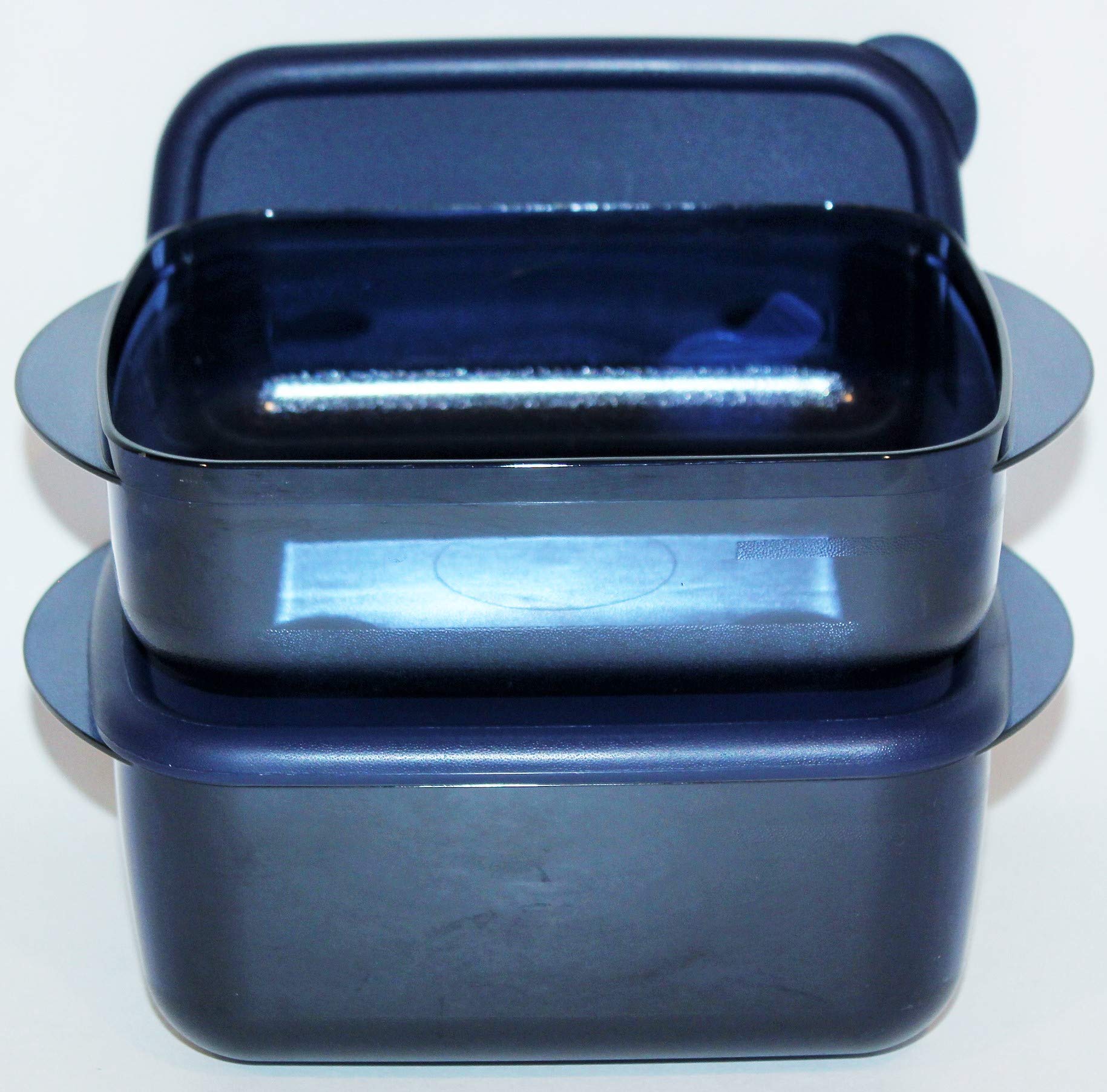 Tupperware Set of 2 Vent N Serve Medium Rectangles 2.5 and 4 Cups Indigo Blue