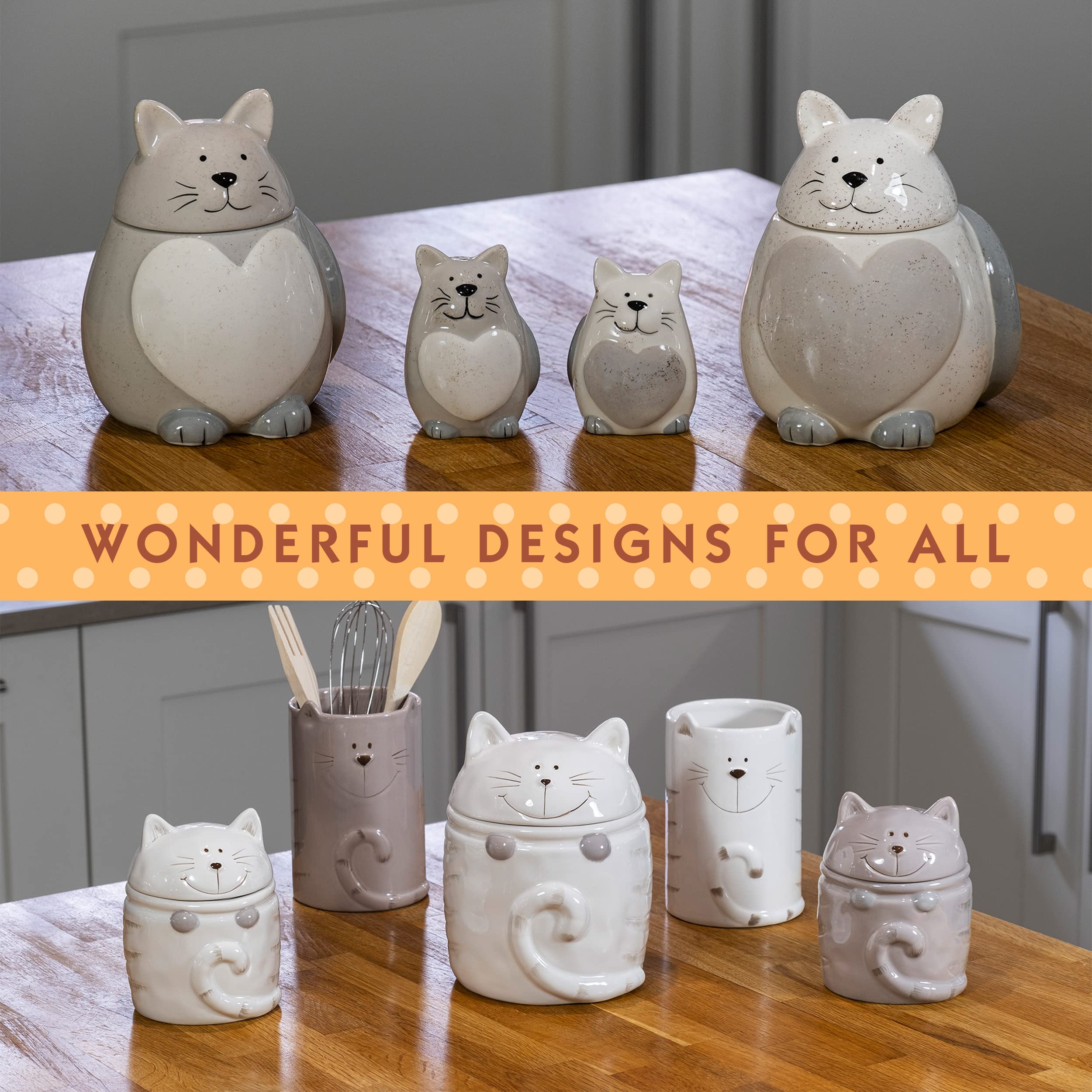 SPOTTED DOG GIFT COMPANY Cat Cookie Jar with Lid, Ceramic Kitchen Canister for Countertop, Cute Novelty Food Storage Container, Cat Kitchen Accessories Decor Gifts for Cat Lovers, White 47oz