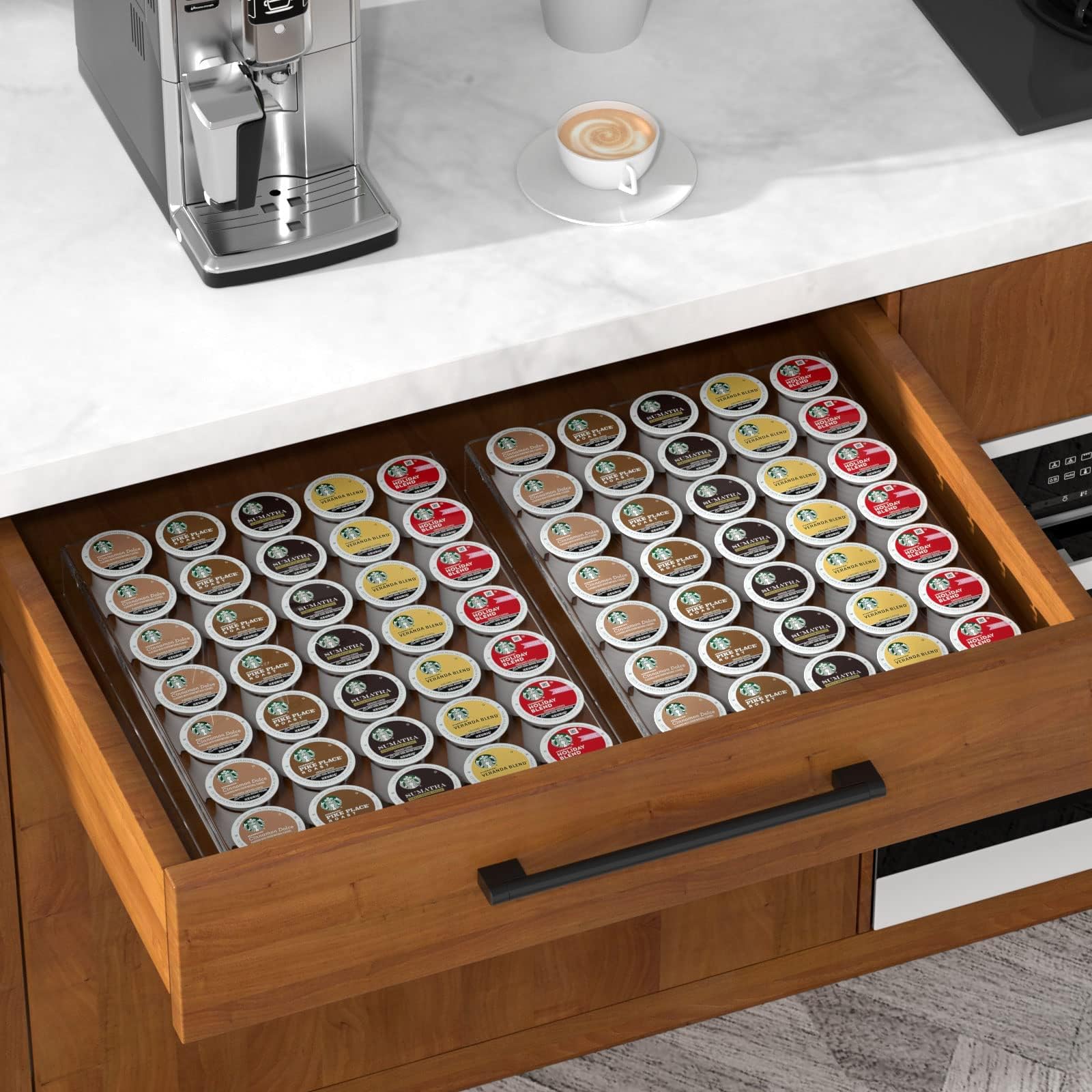 AITEE Acrylic K Cup Drawer Organizer, Clear K Cup Organizer Tray for Drawer or Countertop Storage,Hold 35 Coffee Capsules,K Cup Coffee Pod Holder for Office and Kitchen K Cup Storage (11.6x15.3Inches)