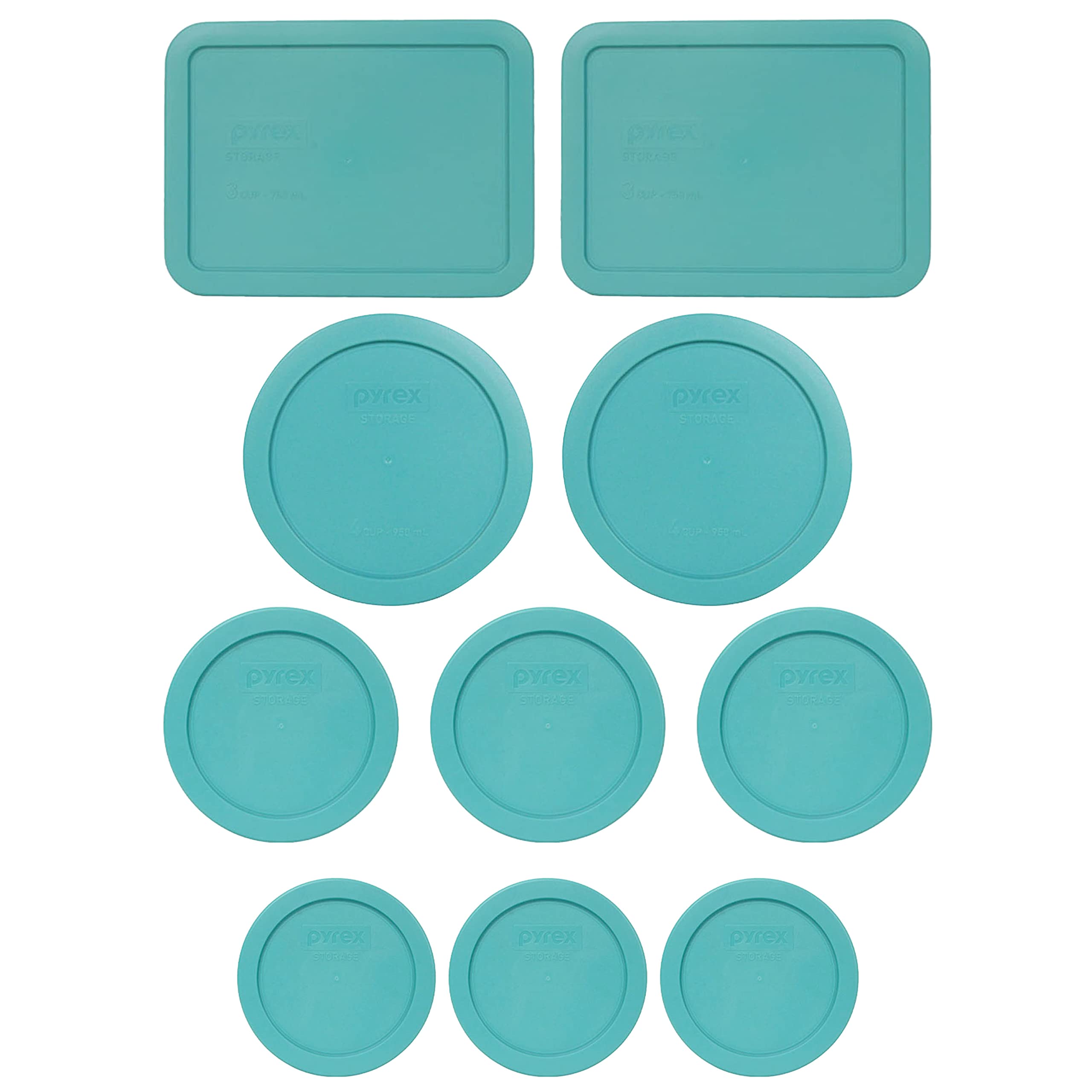 Pyrex Turquoise (3) 7202-PC, (3) 7200-PC, (2) 7201-PC, & (2) 7210-PC Plastic Food Storage Replacement Lids, Made in USA