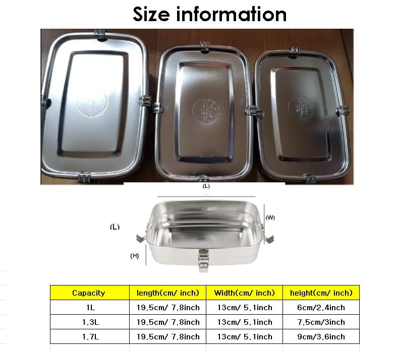 Gentle Prince all Stainless Steel 304 Storage Sealed Container Set 3P (1.0L + 1.3L + 1.7L) for Storing Kimchi through Side Dish Vegetable Made in Korea