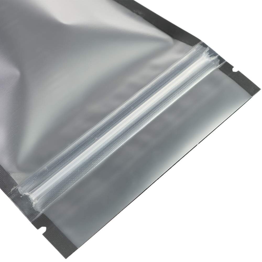 QQ Studio Pack of 100 Translucent Front Matte Black Poly Plastic Zip Seal Bags (1.7oz (4" x 6"), Black Stand-Up Pouch | 300 Bags)