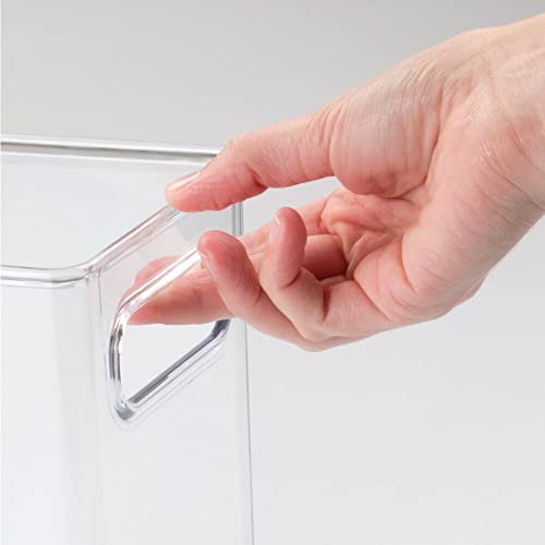 mDesign Plastic Tall Food Storage Organization Container Bin with Handles for Kitchen, Pantry, Cabinet, Fridge/Freezer, Countertop - Organizer for Snacks/Appliances, Ligne Collection, 4 Pack, Clear