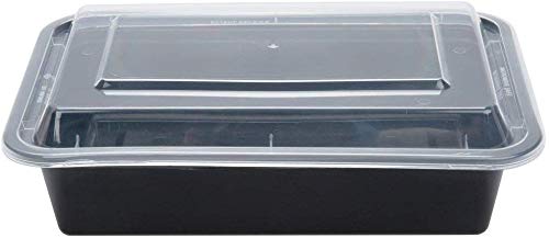 SAFEPRO 38 oz. Black Rectangular Microwavable Container with Clear Lid (Case of 100)