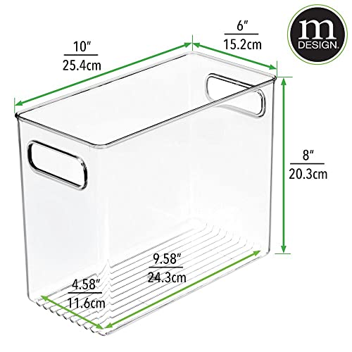 mDesign Plastic Tall Food Storage Organization Container Bin with Handles for Kitchen, Pantry, Cabinet, Fridge/Freezer, Countertop - Organizer for Snacks/Appliances, Ligne Collection, 4 Pack, Clear