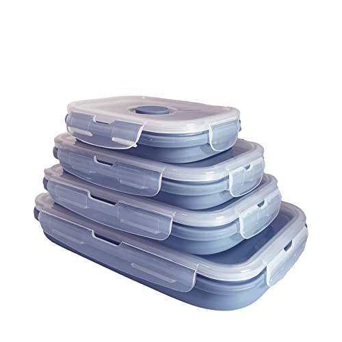 RMAMSCOV Silicone Collapsible Food Storage Containers with Airtight Lid, Set of 4 Silicone Lunch Containers, Prep/Storage Bowls Microwave and Freezer and Dishwasher Safe (Grey)