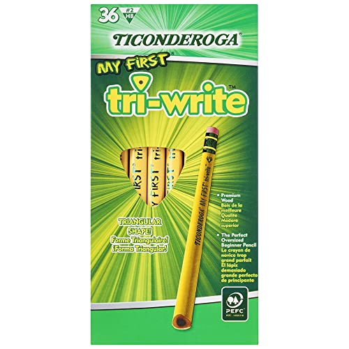TiconderogaĀ® Tri-Write Beginners' Pencils With Erasers, #2 Soft, Yellow Barrel, Pack Of 36