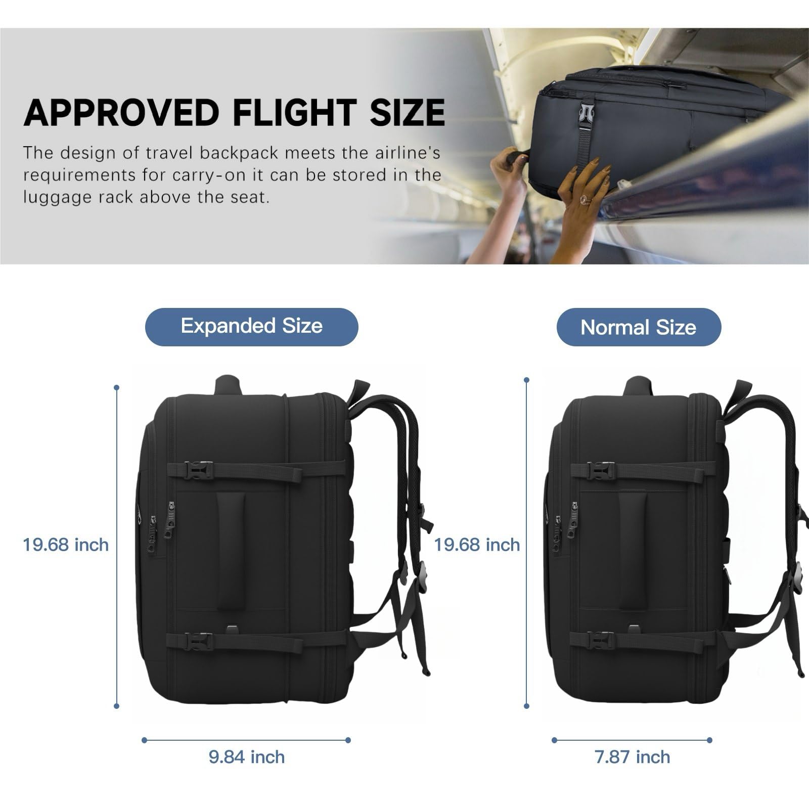 Gieury Carry On Backpack, Expandable Backpack 40L-50L, Flight Approved Large Travel Backpack Laptop Backpack for Men & Women, Large Luggage Backpack Daypack Lightweight Business Weekender Bag, Black