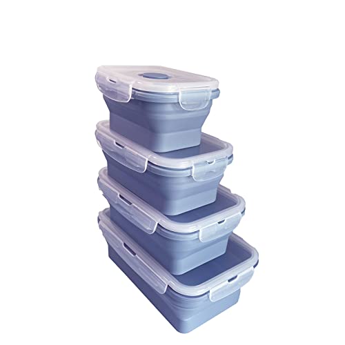 RMAMSCOV Silicone Collapsible Food Storage Containers with Airtight Lid, Set of 4 Silicone Lunch Containers, Prep/Storage Bowls Microwave and Freezer and Dishwasher Safe (Grey)