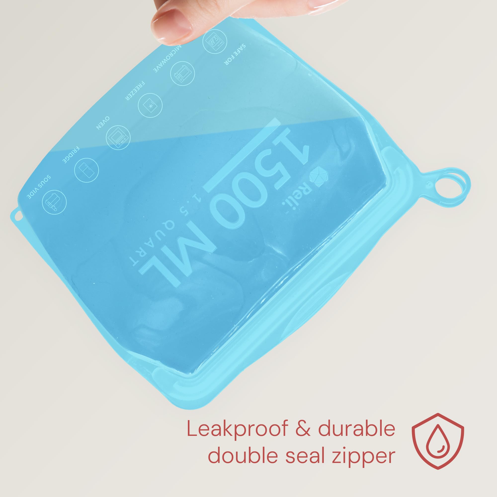 Reli. Reusable Silicone Bag (1 Pack) | Gallon (1500 ml), Aqua | Silicone Freezer Bags for Food Storage | Reusable Food Storage for Meal Prep | Dishwasher/Freezer Safe