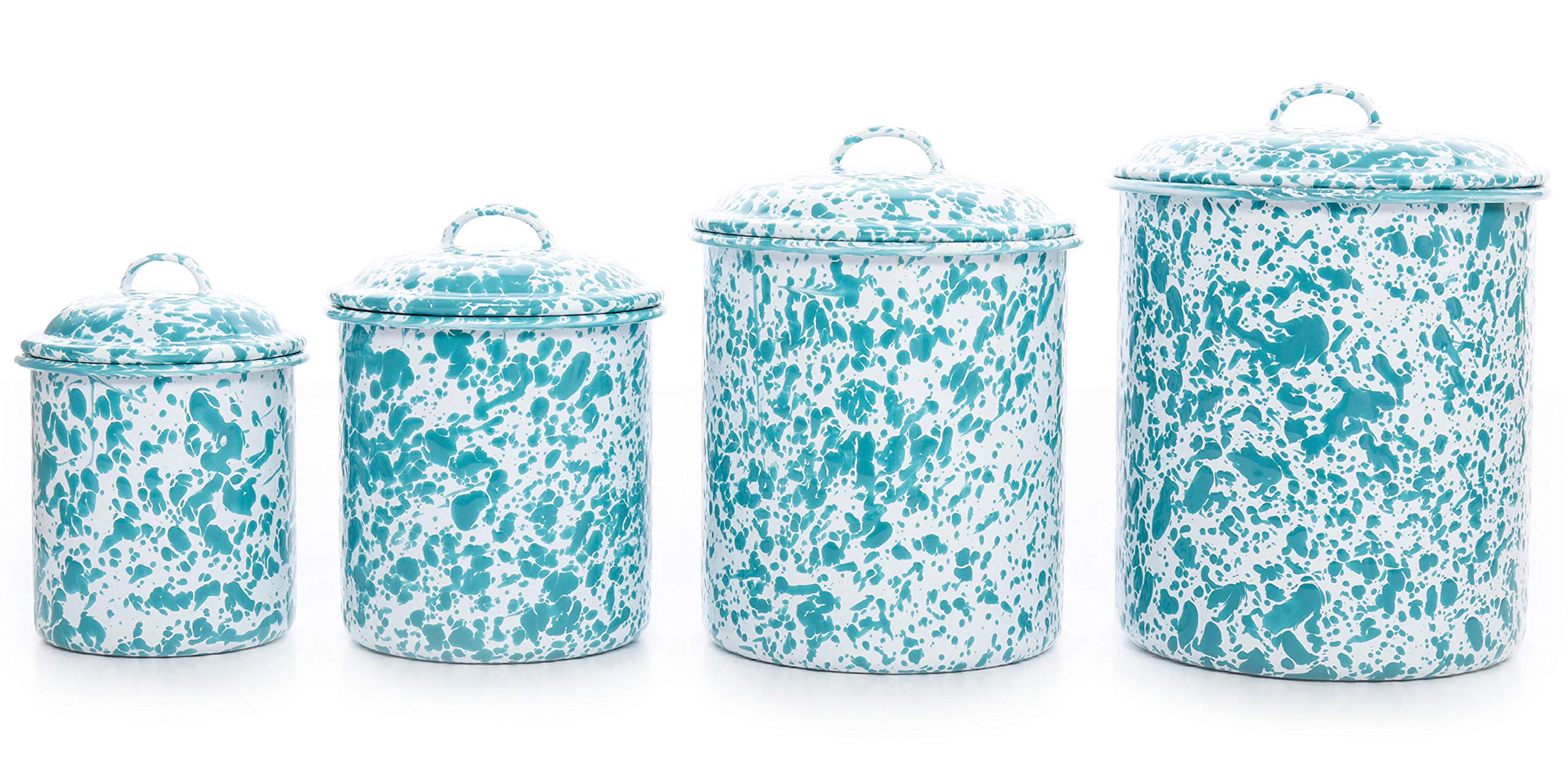 Crow Canyon Home Enamelware Canister Set, 4 piece, Turquoise/White Splatter