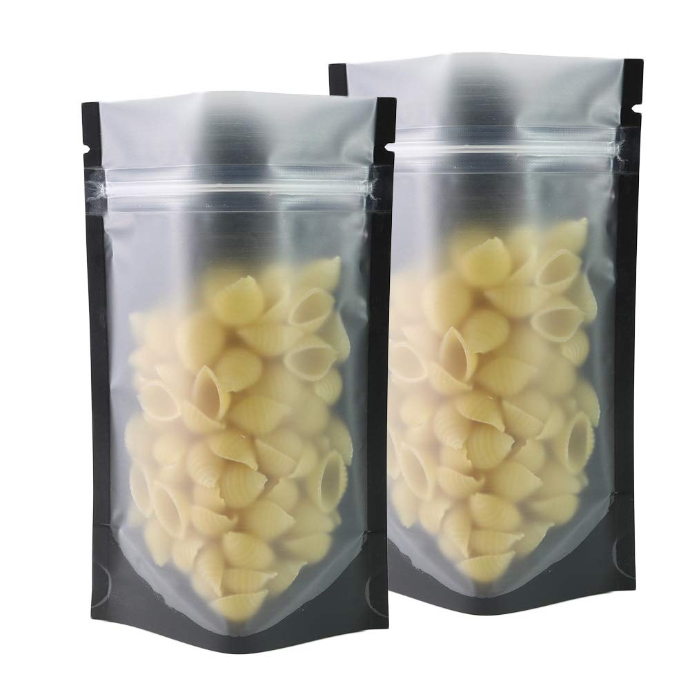 QQ Studio Pack of 100 Translucent Front Matte Black Poly Plastic Zip Seal Bags (3.3oz (5" x 7"), Black Stand-Up Pouch | 200 Bags)