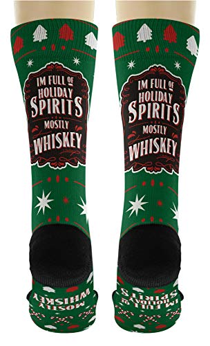 Hoilday Novelty Socks I'm Full Of Holiday Spirits Mostly Whiskey 1-Pair Novelty Crew Socks