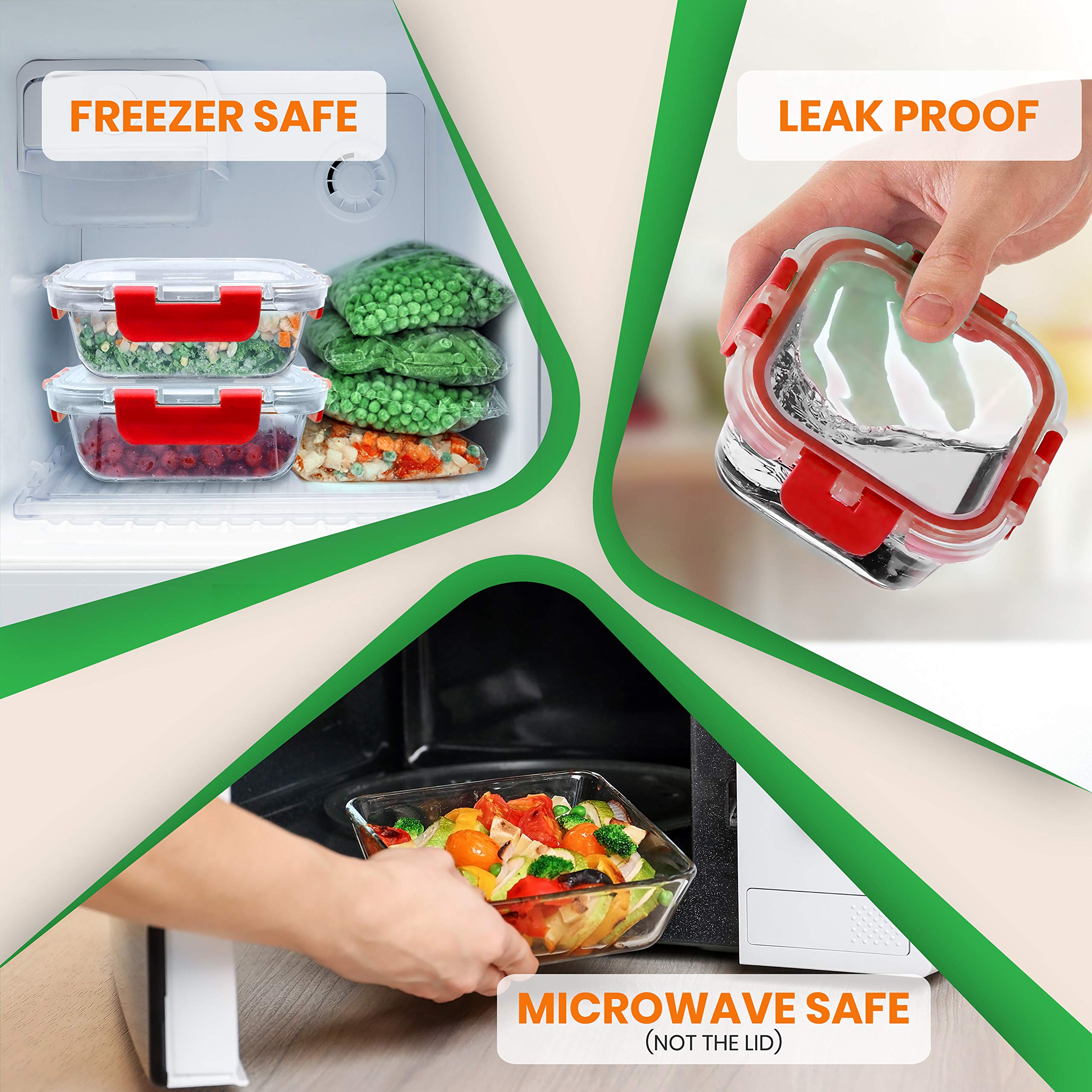 NutriChef 12-Piece Glass Food Storage Containers with Lids - Stackable Heavy Duty Meal Prep Containers w/Airtight Lids - Microwave, Freezer, & Dishwasher Safe for Food, Snacks, Fruit & More (Red)