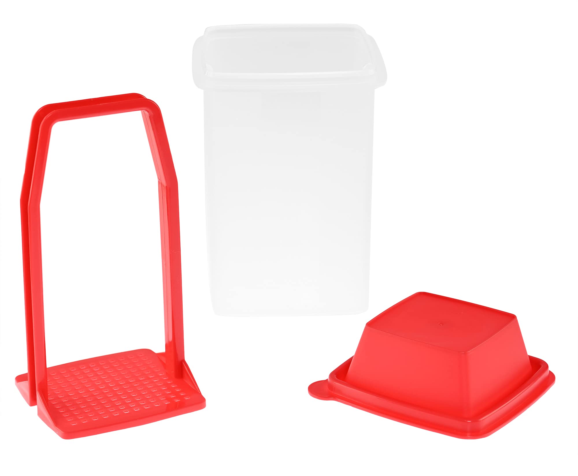 Home-X Set of 3 Pickle Storage Containers, Straining Pickle Jar, Filter Insert, Sieve Food Saver Container, 7 ½” L x 4 ¼” W x 4 ¼” H, Set of 3, Red