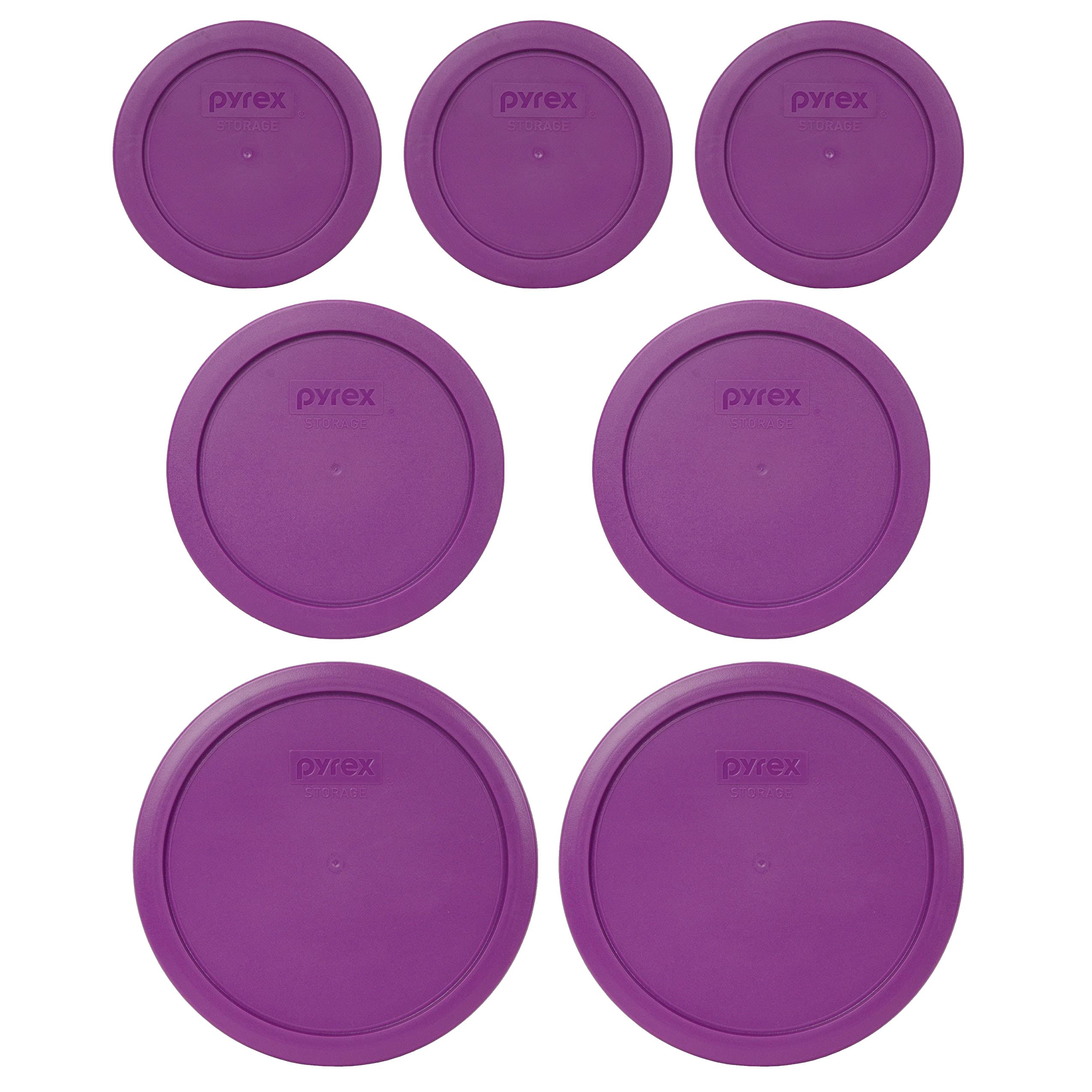 Pyrex (3) 7200-PC Thistle Purple, (2) 7201-PC Thistle Purple, & (2) 7402-PC Thistle Purple Plastic Food Storage Replacement Lids, Made in USA
