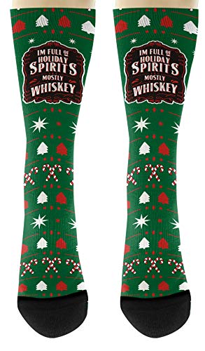Hoilday Novelty Socks I'm Full Of Holiday Spirits Mostly Whiskey 1-Pair Novelty Crew Socks