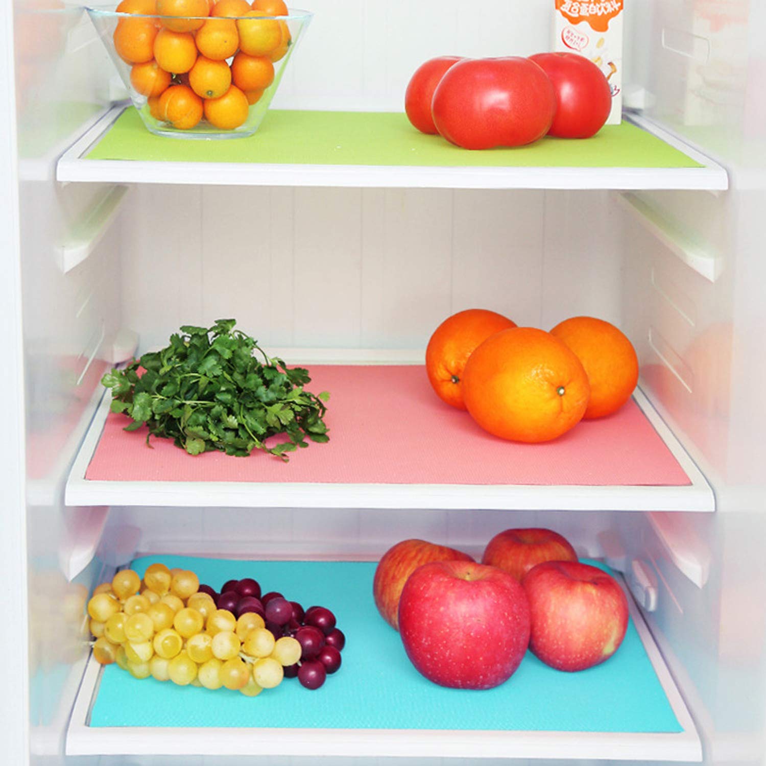 OBSCYON 12 Pack Refrigerator Mats, Refrigerator Liners Washable Fridge Mats Shelves Drawer Table Placemats 29*45cm (4 Green, 4 Pink, 4 Blue)