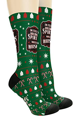 Hoilday Novelty Socks I'm Full Of Holiday Spirits Mostly Whiskey 1-Pair Novelty Crew Socks
