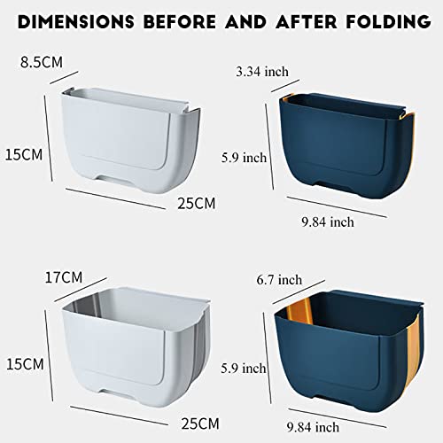 Hsxfl Hanging Trash Can for Kitchen, Mini Foldable Waste Bin Small Collapsible Garbage Can Under Sink, 3L Wall Mounted Folding Trash Bin for Cabinet/Bedroom/Car/Bathroom (White)
