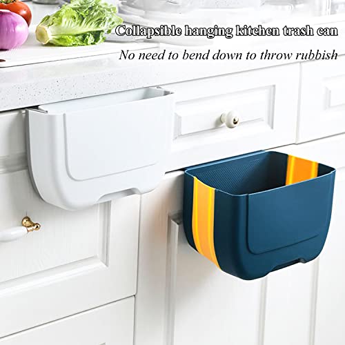 Hsxfl Hanging Trash Can for Kitchen, Mini Foldable Waste Bin Small Collapsible Garbage Can Under Sink, 3L Wall Mounted Folding Trash Bin for Cabinet/Bedroom/Car/Bathroom (White)