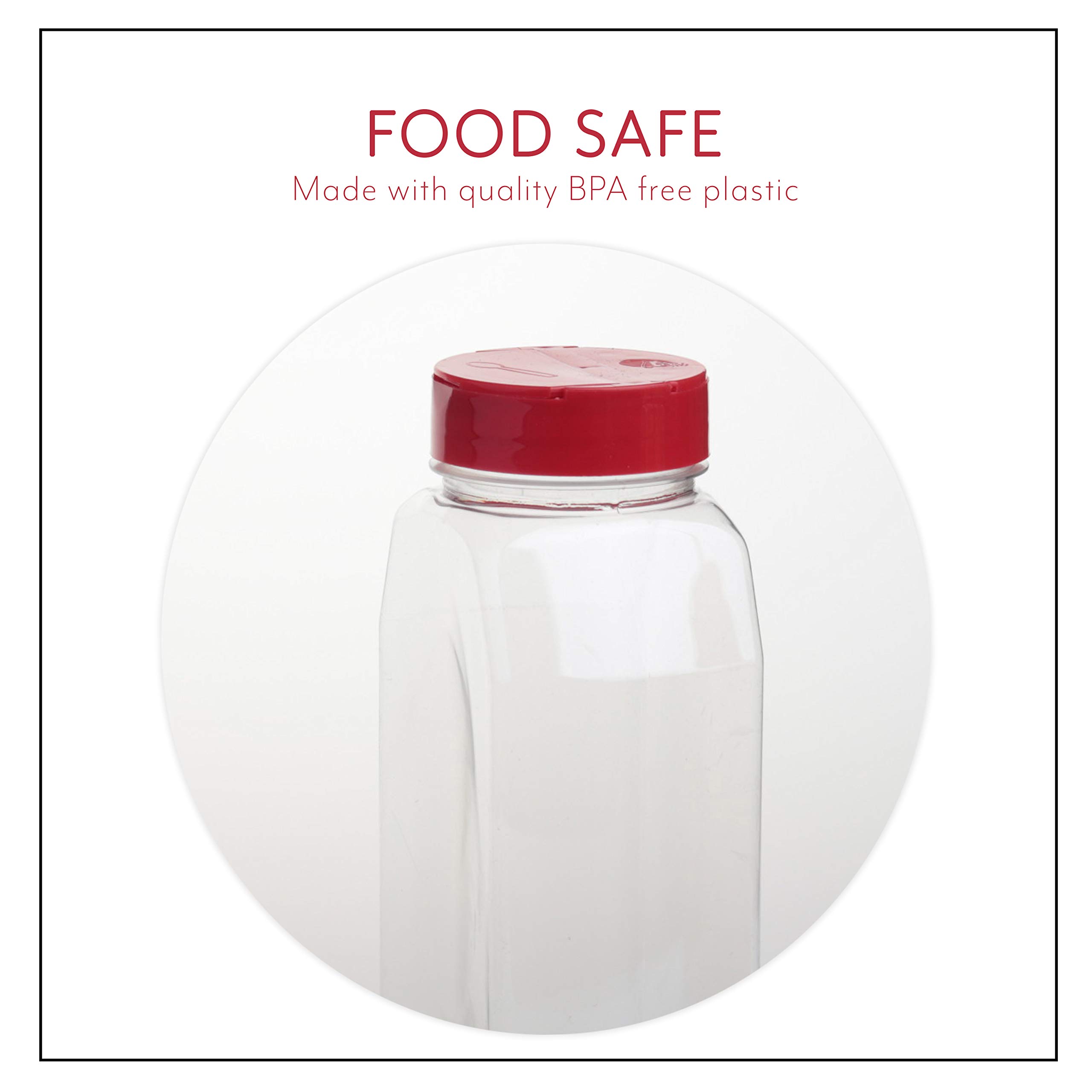 Upper Midland Products 4 Pack 32 Oz Large Spice Seasoning Shaker Containers Jars Plastic With Red Dual Flip Top Sided Lid, 4 Long Spoons And Labels