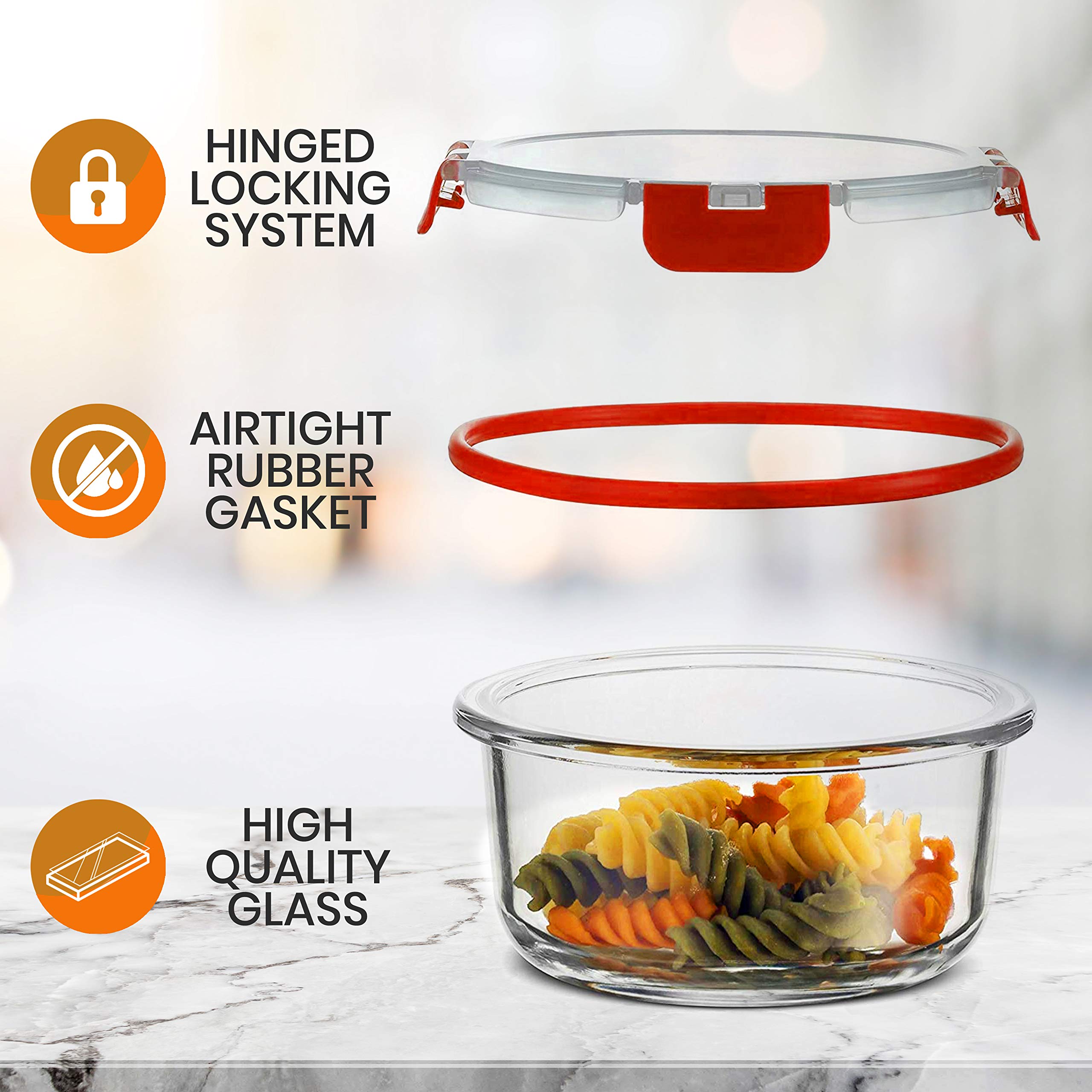 NutriChef 12-Piece Glass Food Storage Containers with Lids - Stackable Heavy Duty Meal Prep Containers w/Airtight Lids - Microwave, Freezer, & Dishwasher Safe for Food, Snacks, Fruit & More (Red)