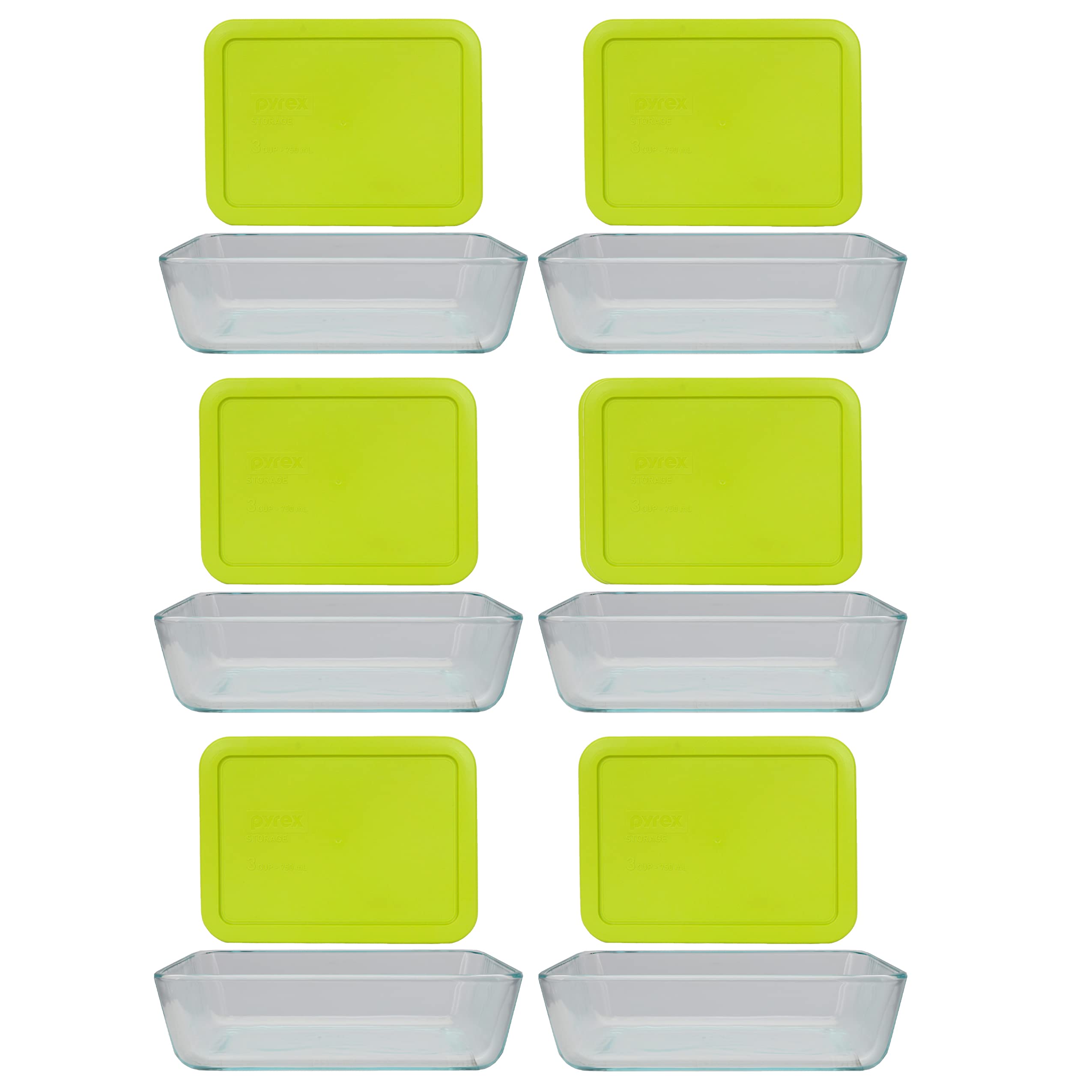 Pyrex (6) 7210 Glass Dishes & (6) 7210-PC Green Edamame Lids Made in the USA