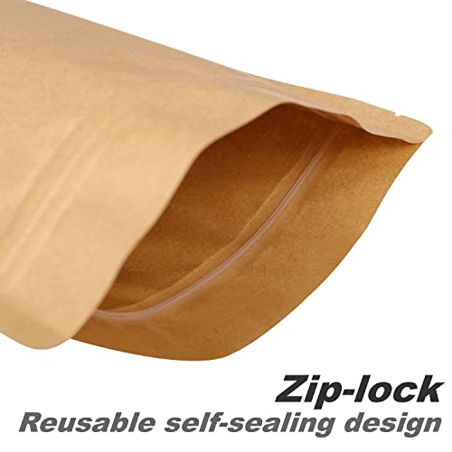 BAAGGNAA 60 Pack Ziplock Stand up Kraft Paper Bags Pouches with Front Matte Window for Food Storage Resealable Packaging Containers Household Reusable Organizer (6.3 * 9.0 Inch)