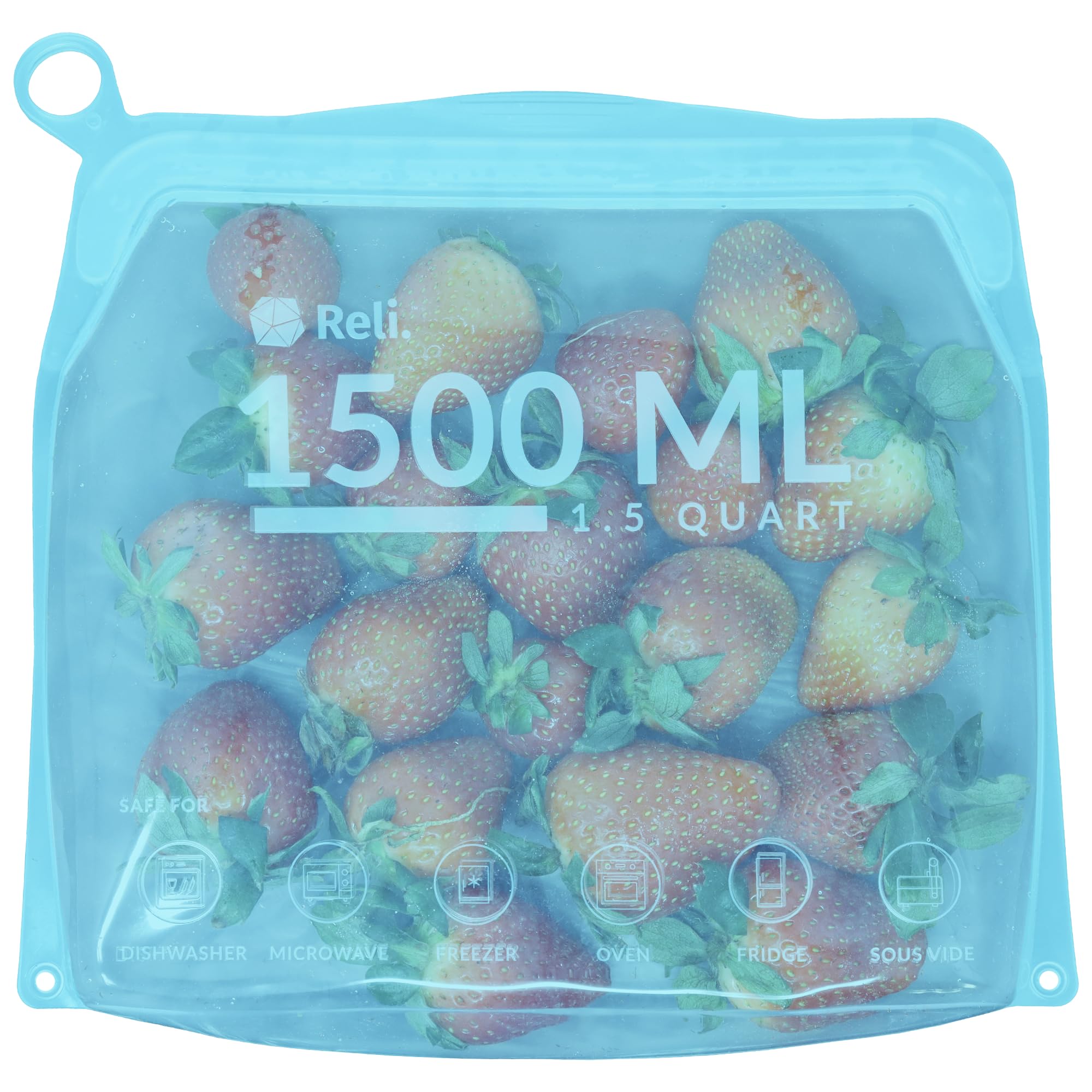 Reli. Reusable Silicone Bag (1 Pack) | Gallon (1500 ml), Aqua | Silicone Freezer Bags for Food Storage | Reusable Food Storage for Meal Prep | Dishwasher/Freezer Safe