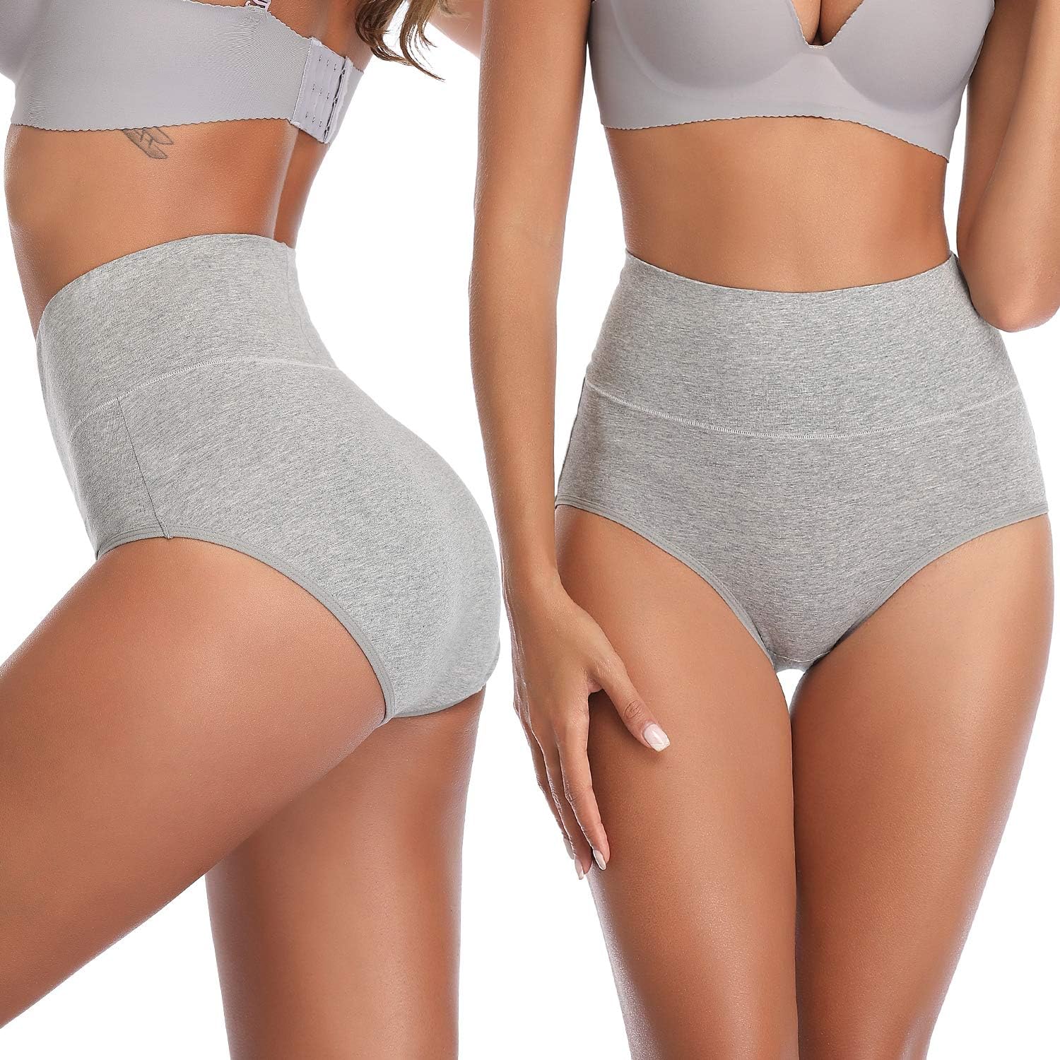 ANNYISON Womens Underwear, Soft Cotton High Waist Breathable Solid Color Briefs Panties for Women