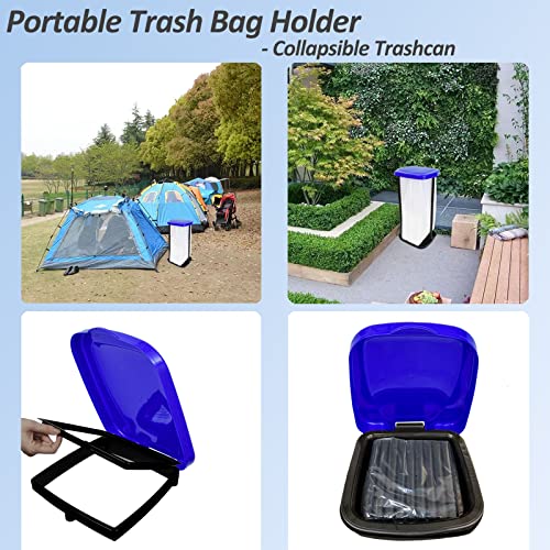 Reliable1st Portable Garbage Trash Bag Holder with 25 PCS Drawstring Bags ,Collapsible Expandable can Outdoor Waste Bins Camping Accessories for and Indoor RV Picnic Kitchen Home Use | Blue