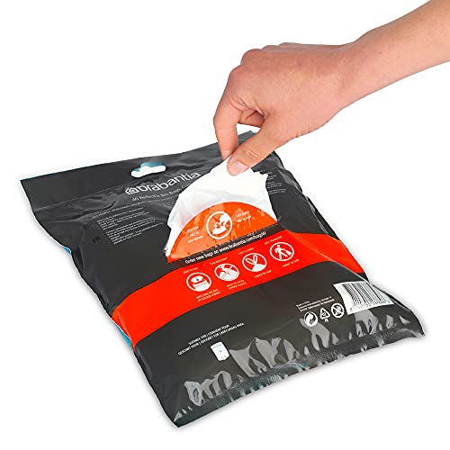 Brabantia PerfectFit Trash Bags (Size W/1.3 Gal) Thick Plastic Trash Can Liners with Drawstring Handles (40 Bags)