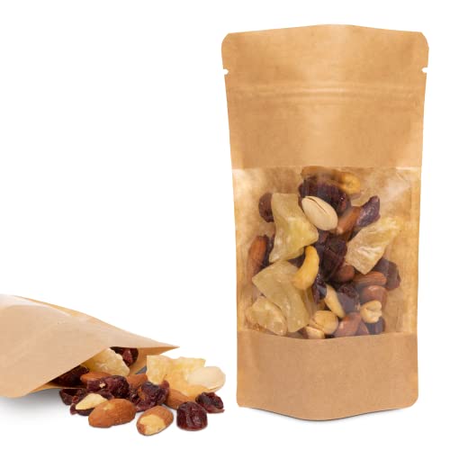 Kraft Stand Up Pouches, Zip Lock Storage; Packaging Bag, Food Storage Bags, Reusable Ziplock Bags with Window (20 x 30 cm (7.8x11.7 inch)-60.86 OZ, Kraft)