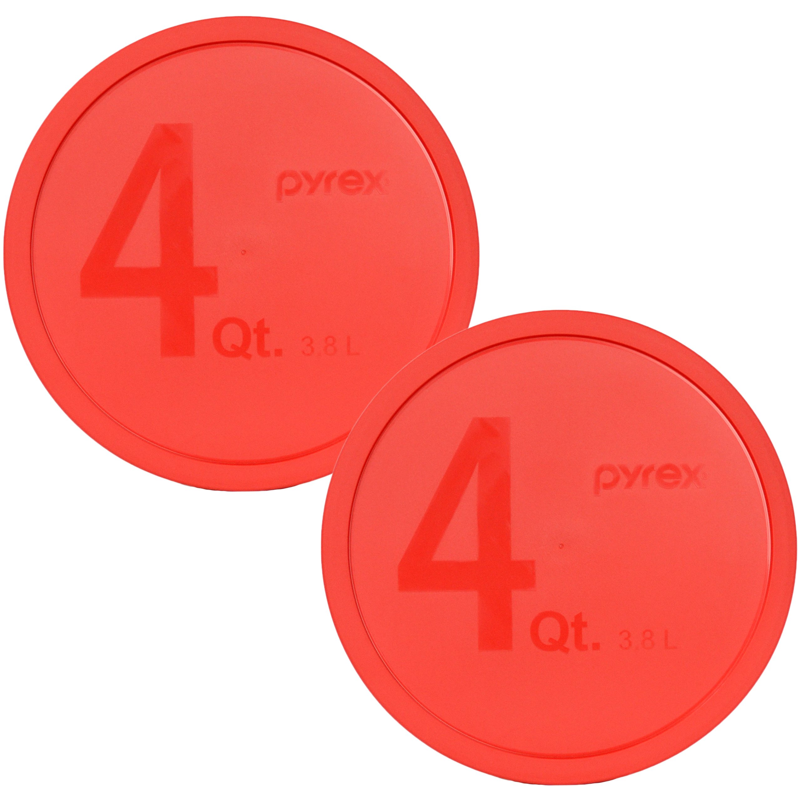 Pyrex 326-PC Red 4 Quart Round Plastic Storage Lid, Made in USA - 2 Pack