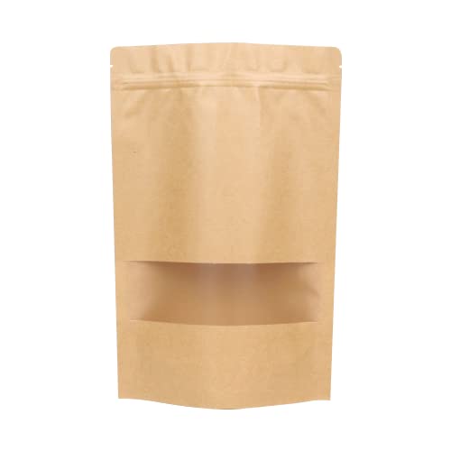 BAAGGNAA 60 Pack Ziplock Stand up Kraft Paper Bags Pouches with Front Matte Window for Food Storage Resealable Packaging Containers Household Reusable Organizer (6.3 * 9.0 Inch)