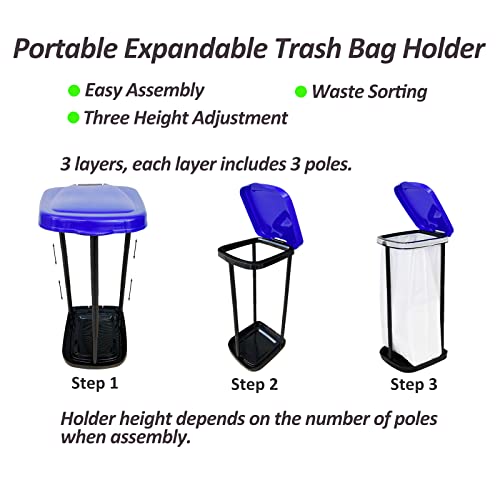 Reliable1st Portable Garbage Trash Bag Holder with 25 PCS Drawstring Bags ,Collapsible Expandable can Outdoor Waste Bins Camping Accessories for and Indoor RV Picnic Kitchen Home Use | Blue
