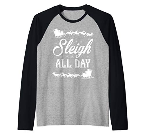 Christmas Santa Reindeer Sleigh Funny Raglan Baseball Tee