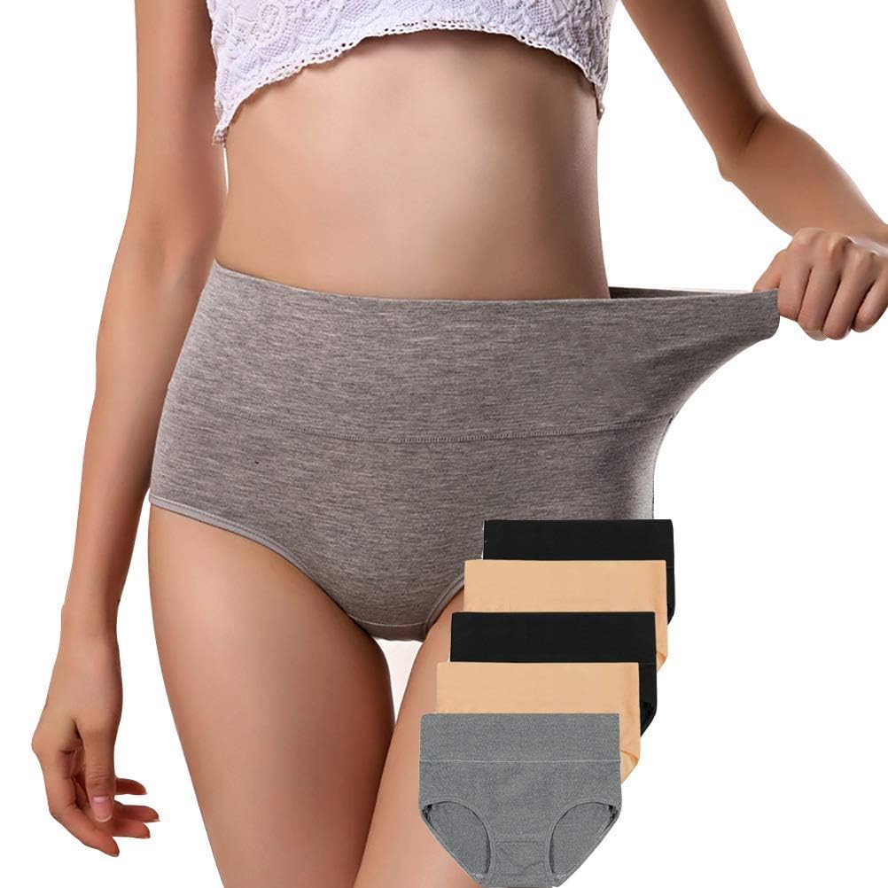 ANNYISON Womens Underwear, Soft Cotton High Waist Breathable Solid Color Briefs Panties for Women