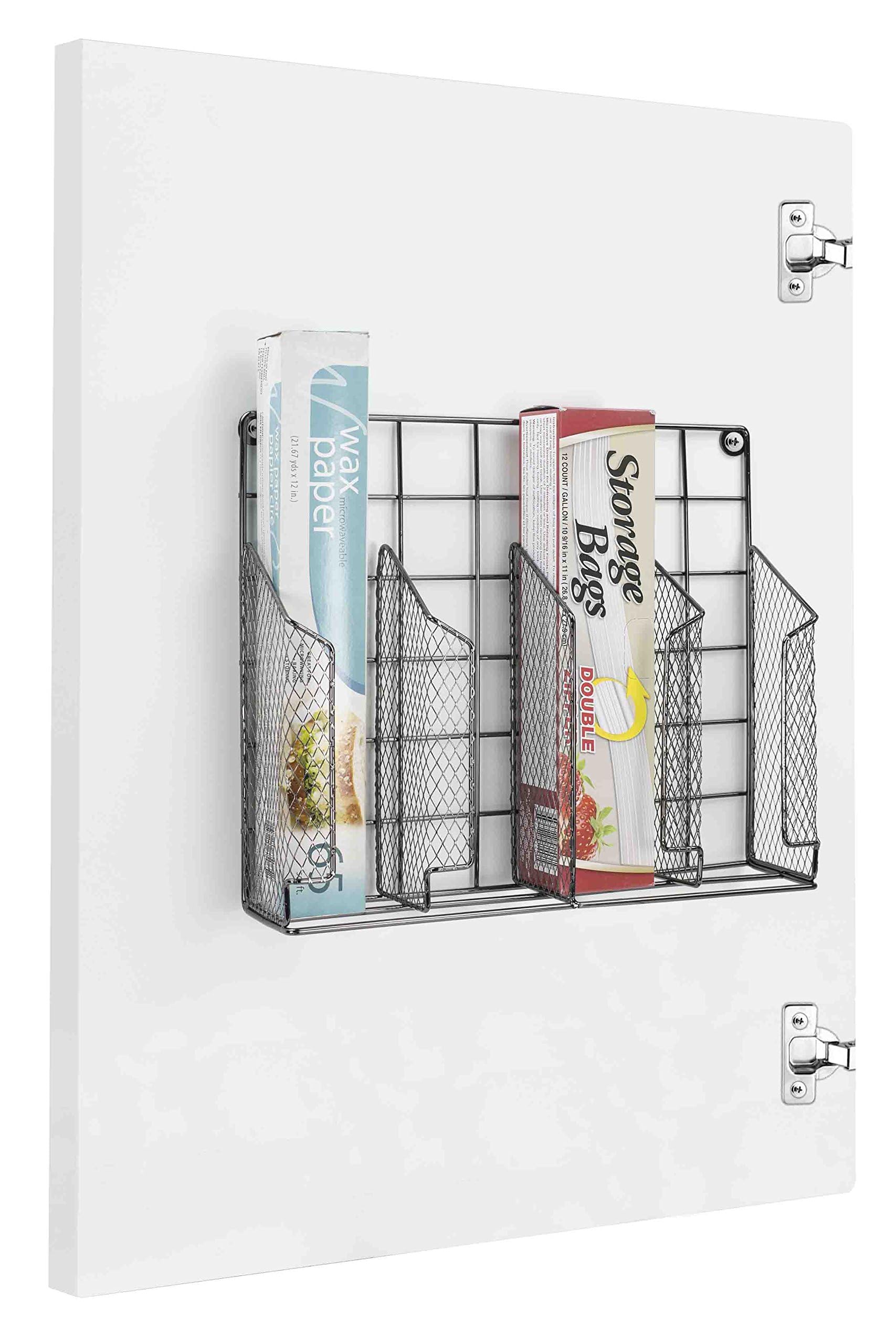 Home Basics Stainless Steel Rust Resistant Wrap Organizer, Perfect for Food Storage Bags, Silver Foil, Wax Paper, Sandwich Bags, Plastic Wrap- Mounts to Cabinet Door or Wall (ONYX BLACK, 2)