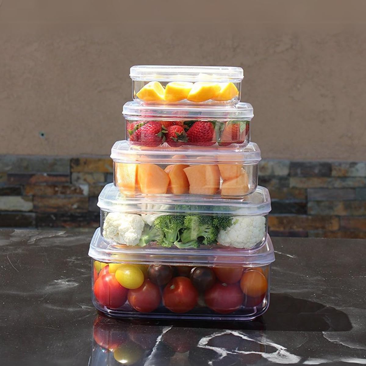 Lustroware (Set of 5) Micro Clear Stackable Storage Food Containers with Lid, Crystal Clear Nestable Kitchen Meal Prep Canister, Dishwasher & Microwave Safe, Made in Japan
