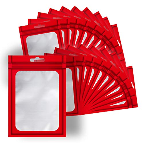 YOTOZU 100-Pack Resealable Ziplock Food Storage Bag Aluminium Foil Mylar Smell Proof Plastic Flat Clear Window Packaging Pouch for Party Favor Food Candy Jewelry Lip Gloss Optional Multi Color
