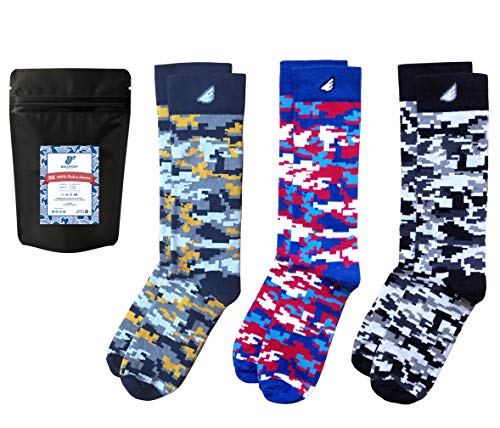 Fun Digital Camo Mens Dress Socks Colorful Digicamo Gift 3-Pack, Made in America