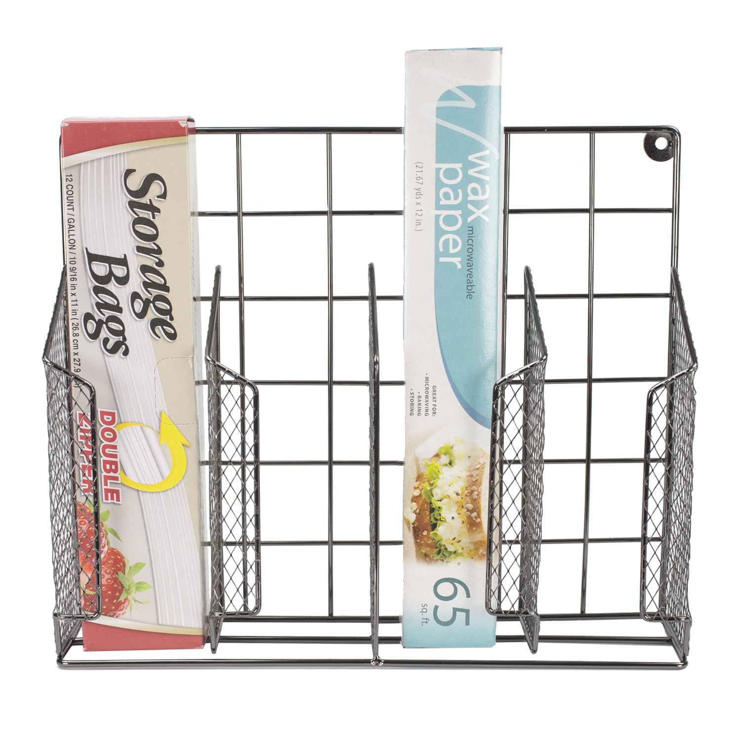 Home Basics Stainless Steel Rust Resistant Wrap Organizer, Perfect for Food Storage Bags, Silver Foil, Wax Paper, Sandwich Bags, Plastic Wrap- Mounts to Cabinet Door or Wall (ONYX BLACK, 2)