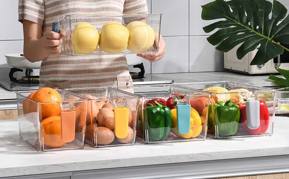 SERENITA Clear food storage bins with handle, refrigerator organizer containers, canister sets for kitchen counter, BPA Free